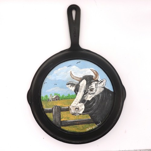 Vintage Hand Painted Cow on 6 inch Cast Iron Frying Pan | eBay