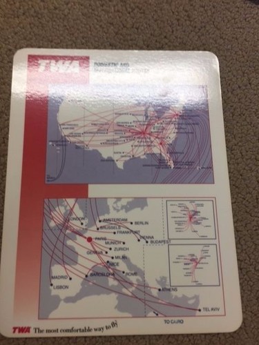 TWA HUB MAP LAMINATED SHEET 2-SIDED SIZE 9 X 11- VERY NICE CONDITION ...