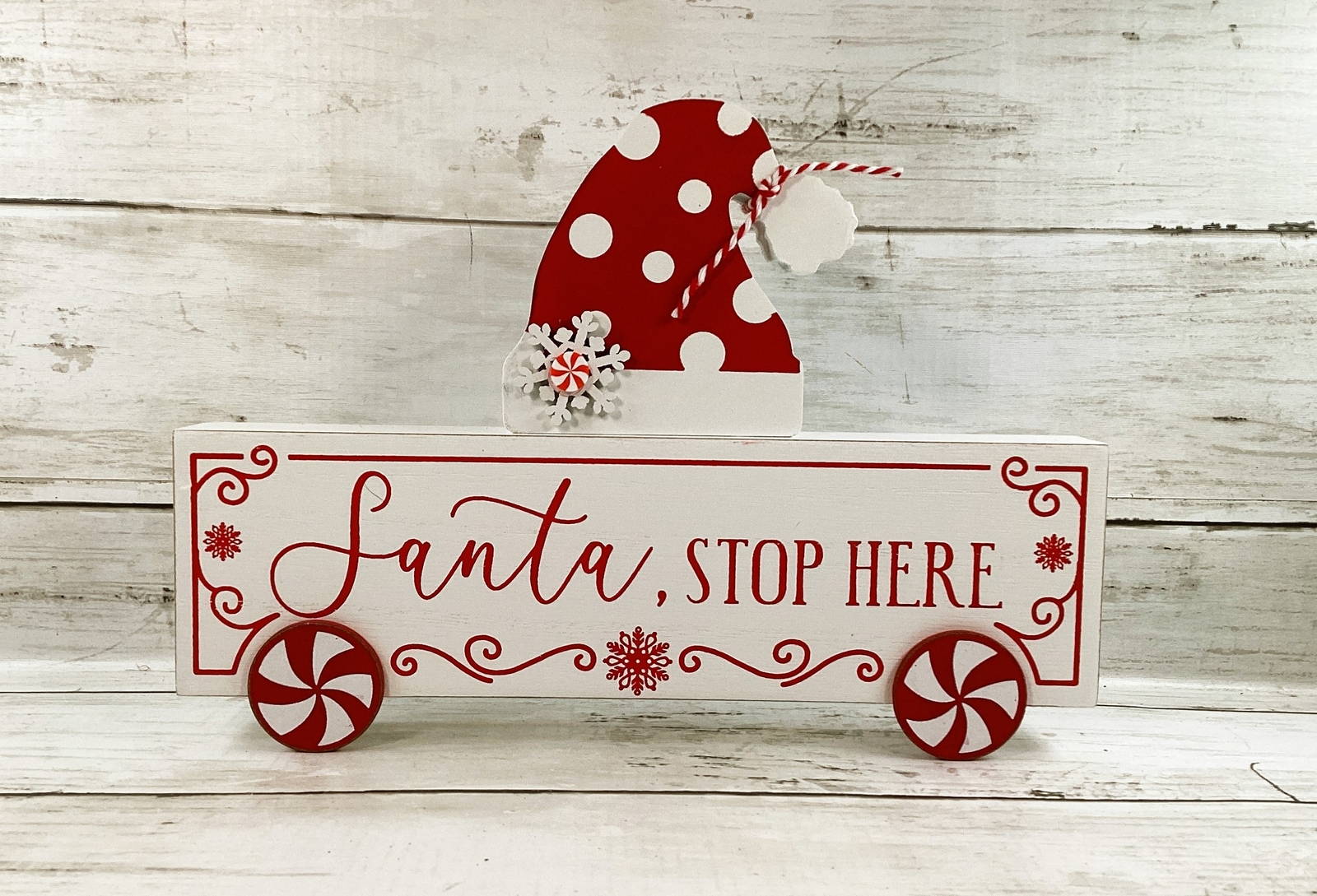 AGD Christmas Decor - Red White Candy Santa Hat Stop Here Signs 2pc | eBay