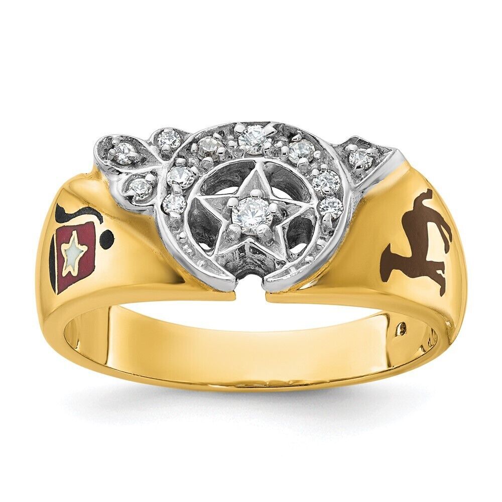 14k Two-tone Gold Multi-color Enamel and Diamond Masonic Shriner's Ring ...