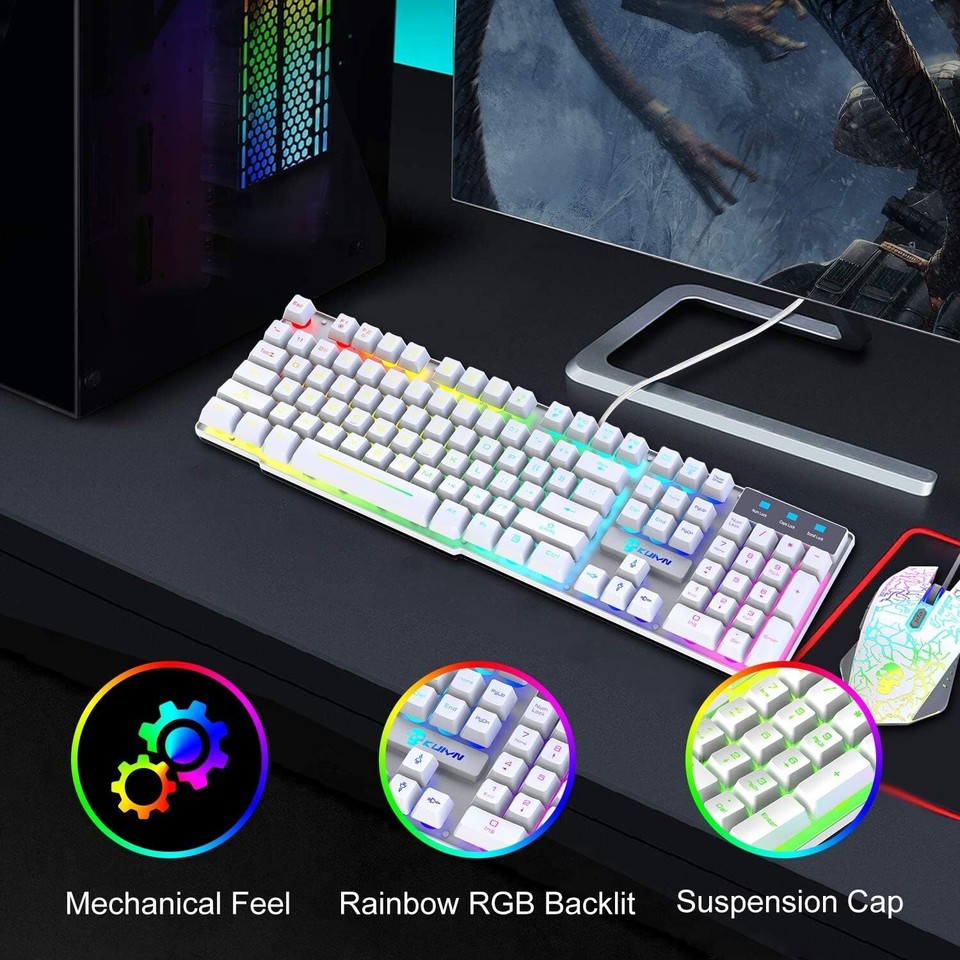 KUIYN T6 Wired Membrane Keyboard Mouse Combo, 12 Chroma RGB Backlit ...
