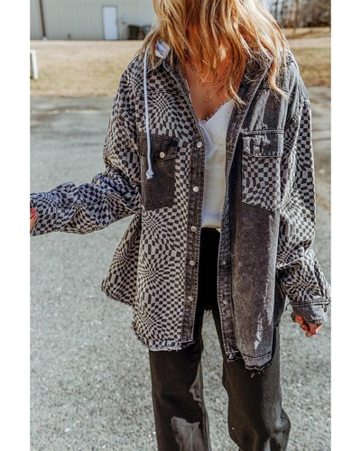 Women's Checkered Denim Jacket - Denim Jackets - Gray -Size XL | eBay