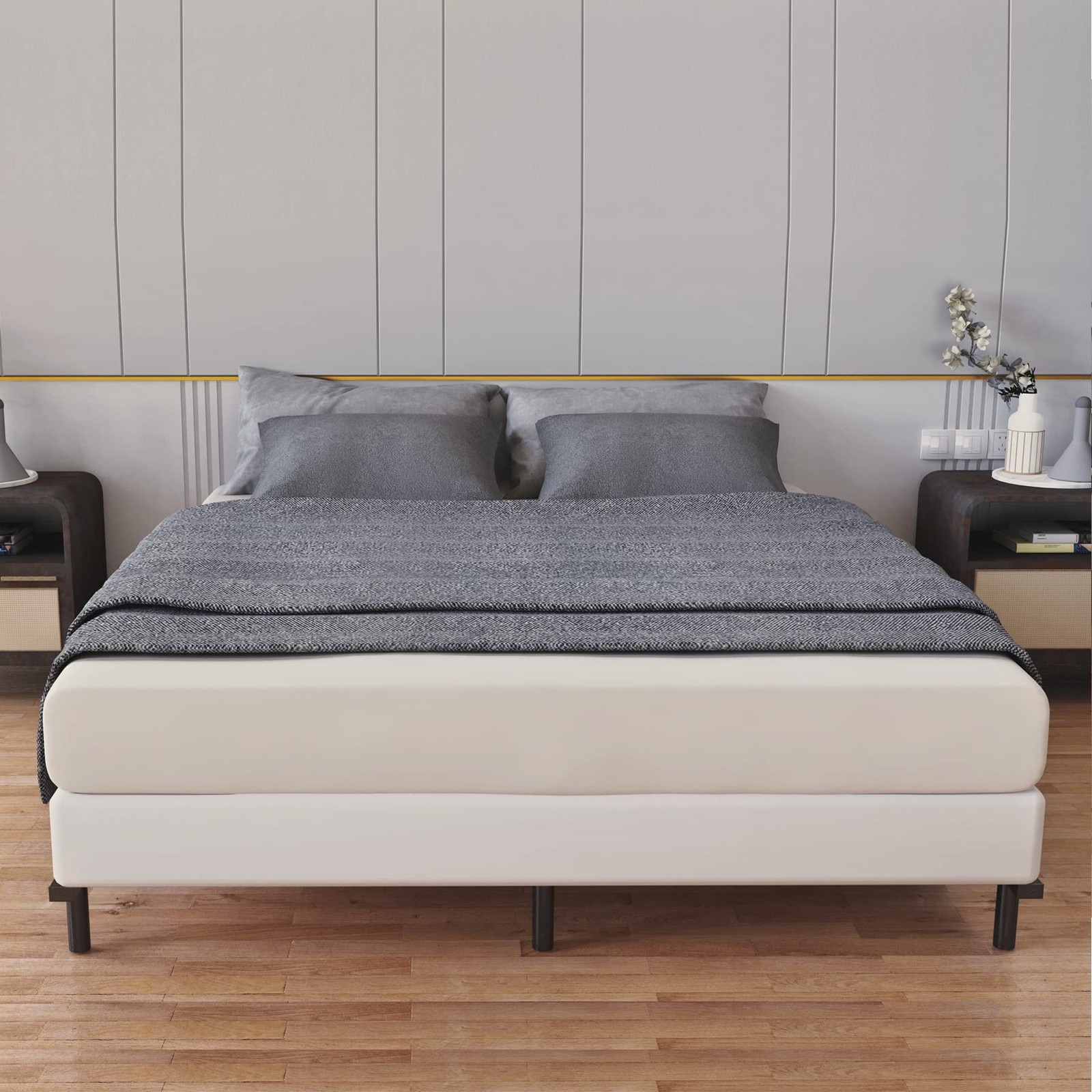 King Size Metal Bed Frame-7 Inch High Heavy Duty Bed Base with 9-Leg ...