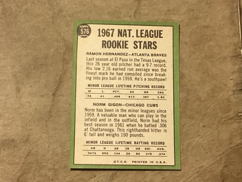 1967 TOPPS High Number #576 RAMON HERNANDEZ/NORM GIGON ROOKIE CARD - NM ...