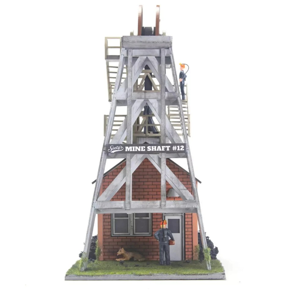 HO Scale Realistic Mine Shaft Building with Animated Wheel, Workers and ...