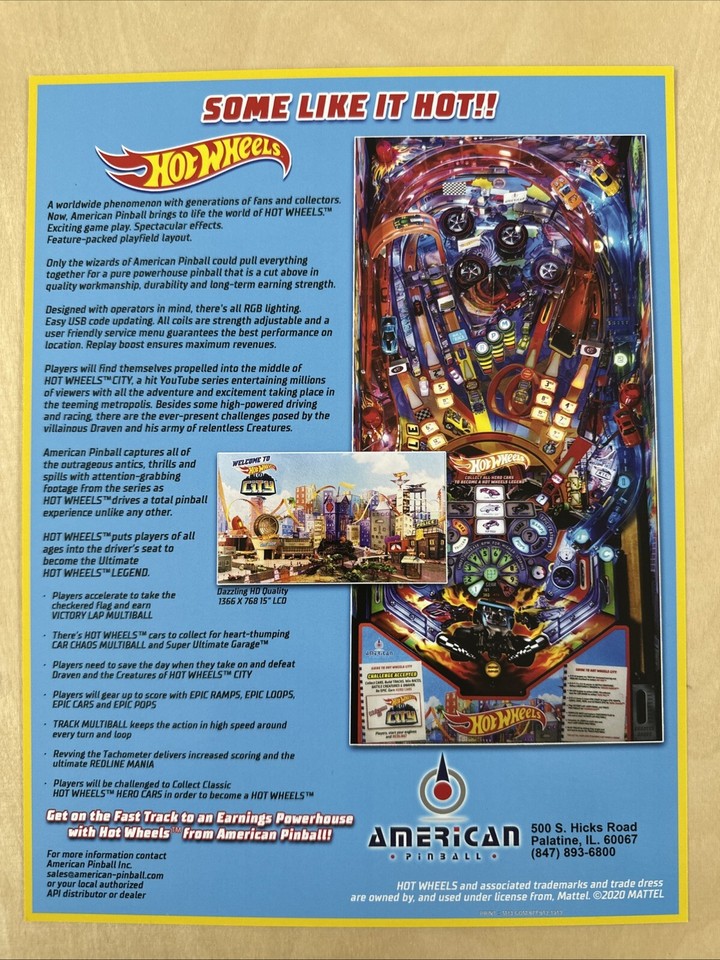 American Pinball Hot Wheels Pinball Flyer | eBay