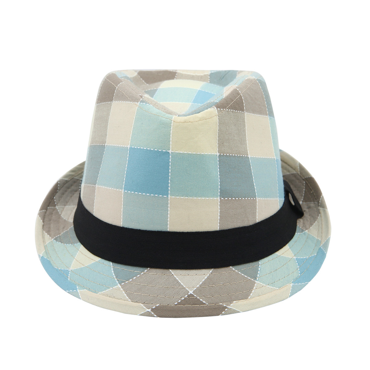 Premium Multi Color Plaid Stitch Black Band Fedora Hat - Different ...