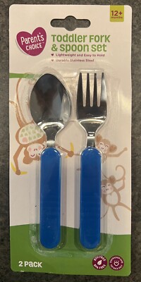 Parent's Choice 2pk Toddler Fork & Spoon Set Blue 12+mo Lightweight ...