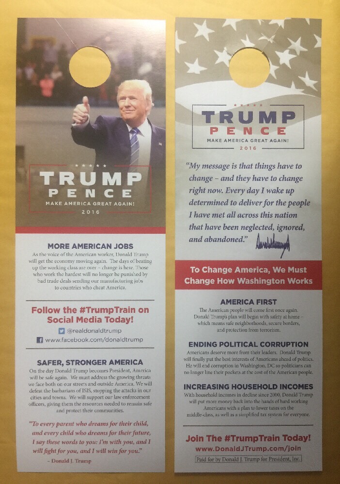 DONALD TRUMP MIKE PENCE Campaign Sign Door Hanger Poster Official ...