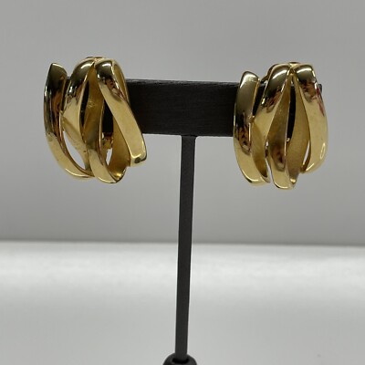 FO Inc Fernando Originals Clip On Earrings Gold Tone Woven Modernist ...
