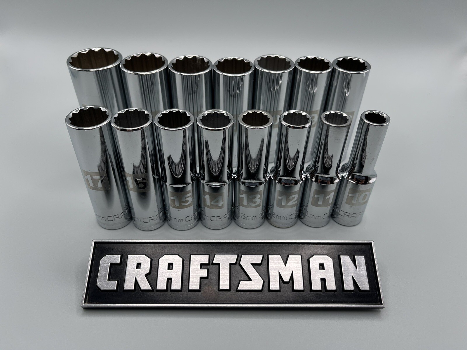 NEW CRAFTSMAN 15pc 1/2" Drive DEEP METRIC 12 point socket set ! (10 ...