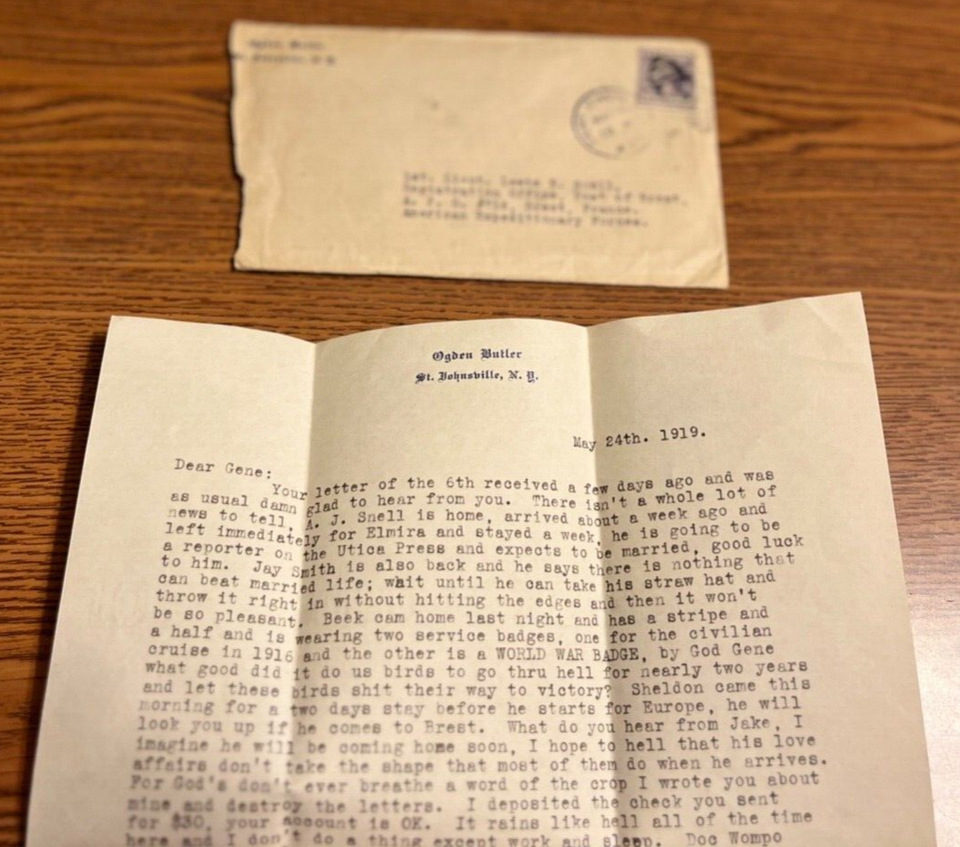 1919 WWI Cover Letter w after war plans to start business to Soldier at ...