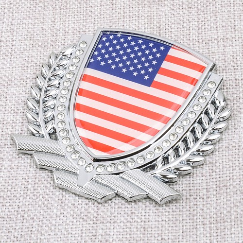 1x 3D Chrome Diomand USA American Flag Car Trunk Emblem Badge Decal ...