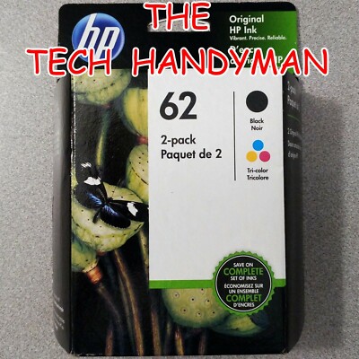 2-PACK HP GENUINE 62 BLACK & TRI-COLOR INK (RETAIL BOX) ENVY 5660 5661 ...