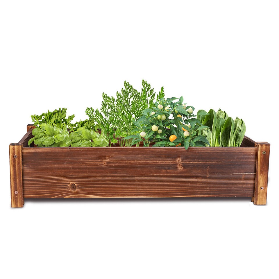 Large Rectangular Wooden Planters Garden Outdoor Flower Plant Herbs Pot ...