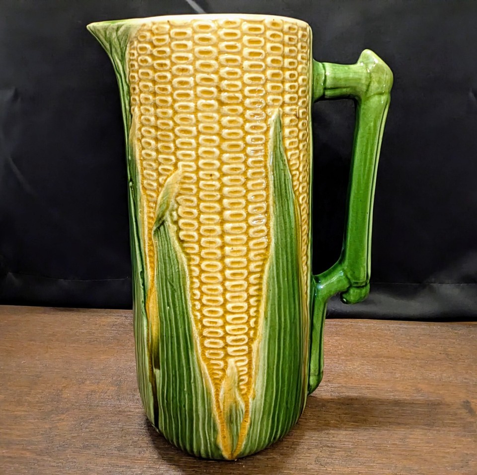 ANTIQUE BRUSH McCOY POTTERY CORN WARE PITCHER WITH 5 MUGS Yellow Green ...