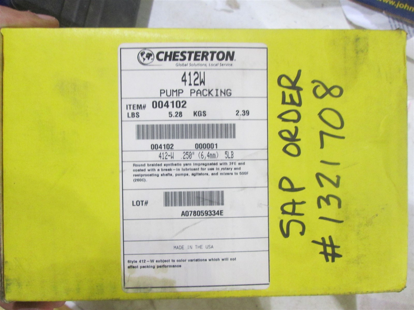 Chesterton 412W Synthetic Yarn Pump Packing 412-W .250" 6.4MM 5LB 1/4 ...