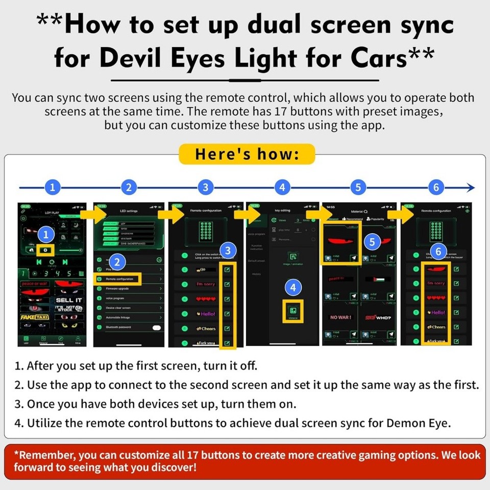 1/2x Devil Eyes Animated Car Eye Matrix Panel LED Screen for Windshield ...