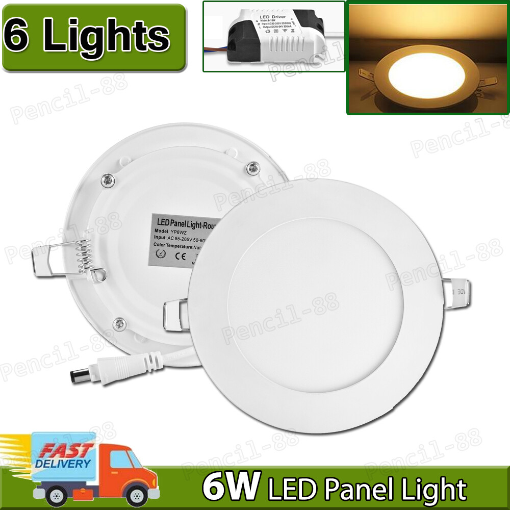 6Pack 6W LED Recessed Panel Lights Ceiling Down Round Warm White Light ...