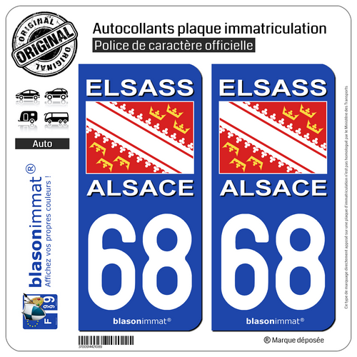 2 Autocollant plaque d'immatriculation auto | 68 Alsace Drapeau | eBay