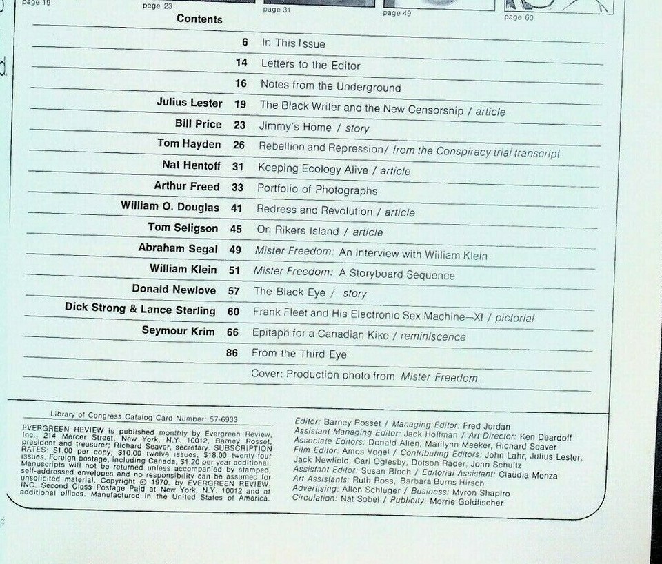 Evergreen April 1970 Tom Hayden Riker's Island Arthur Freed Nat Hentoff ...