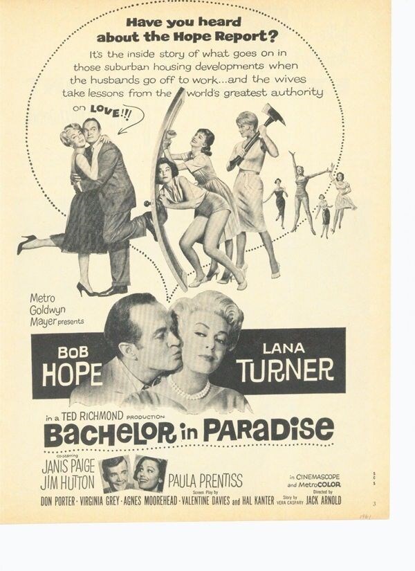 1949 BACHELOR PARADISE BOB HOPE LANA TURNER PAIGE HUTTON LOVE MOVIE AD ...
