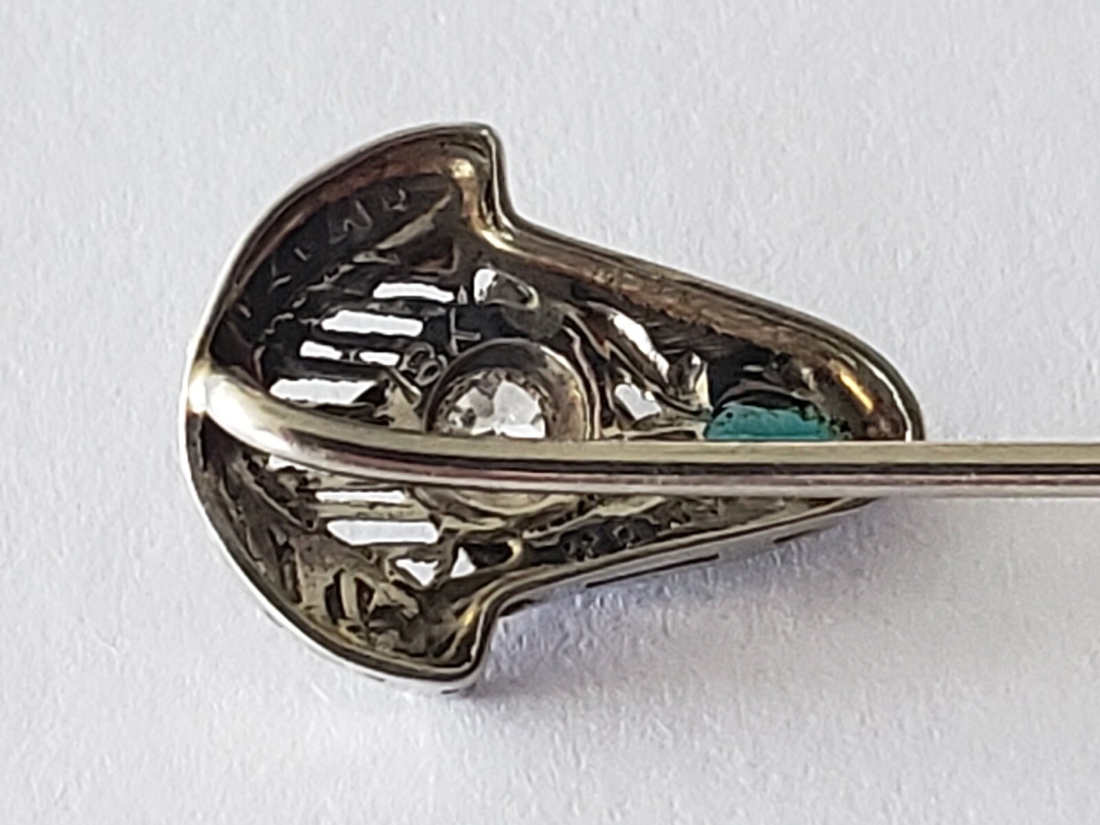 Art Deco 18k Emerald Diamond Stick Pin - Gem