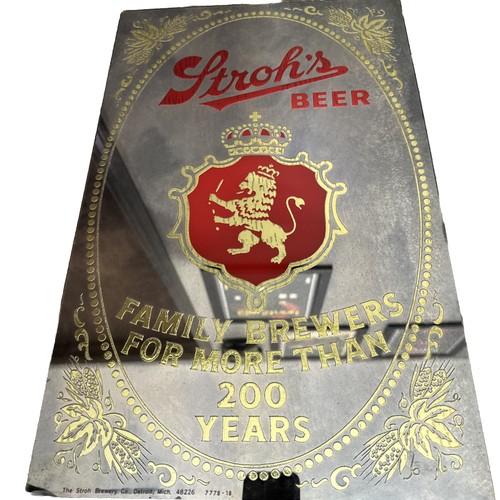 VINTAGE STROH’S FAMILY BREWERS FOR MORE THAN 200 YEARS. Bar 1972 Mirror ...