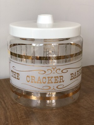 Pyrex Glass Cracker Barrel Canister Jar Wood Grain & Gold Design ...