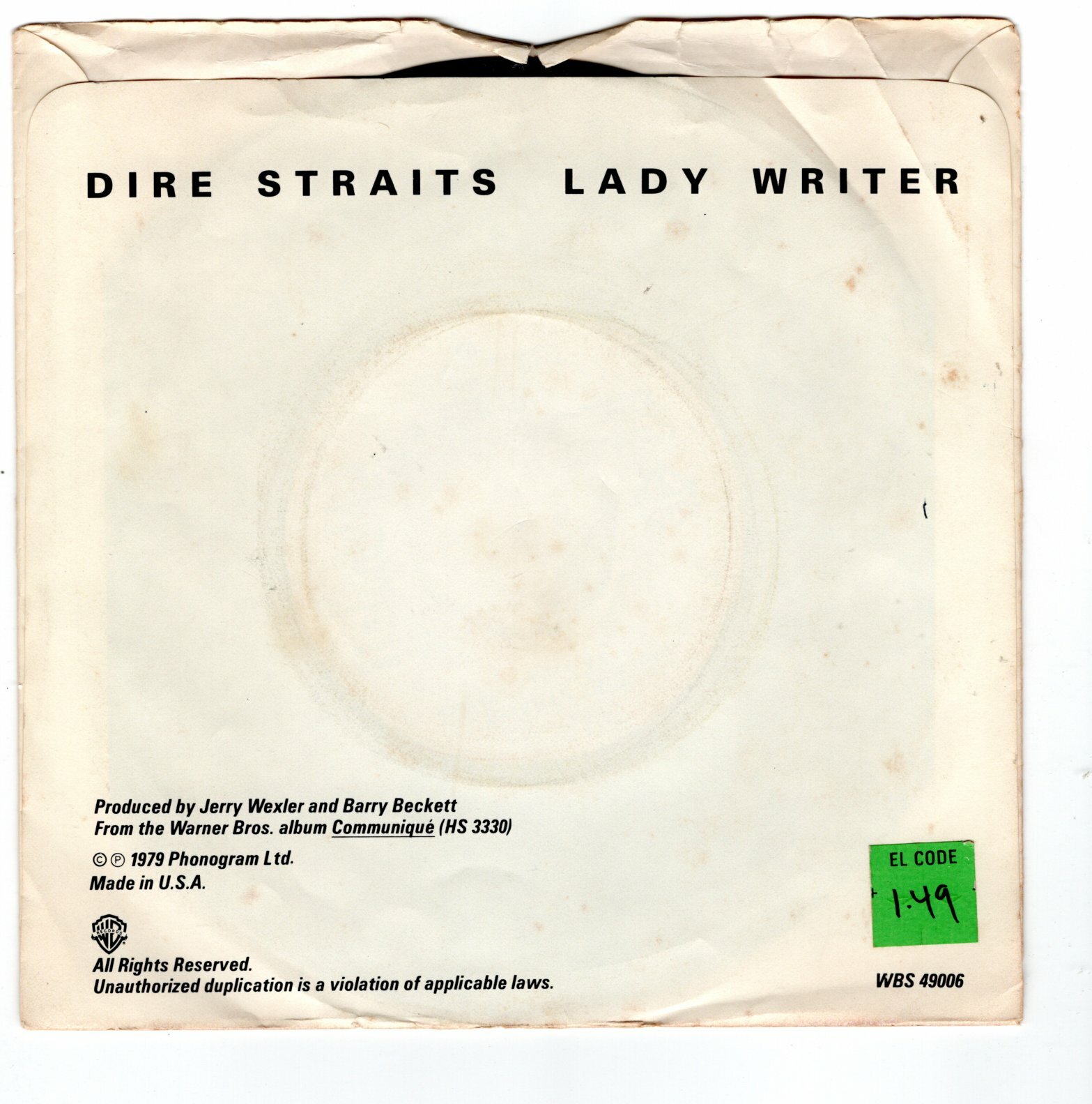 Dire Straits-Lady Writer (VG+) | eBay