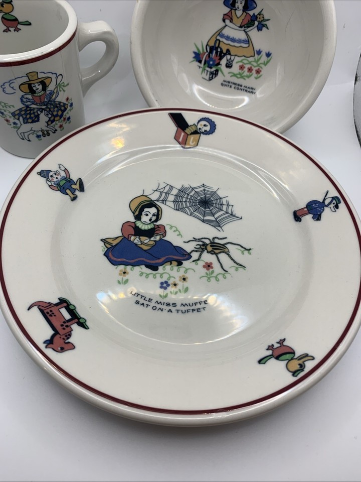 Shenango Kiddie Ware Plate, Bowl & Cup Little Miss Muffet,Mary Contrary ...