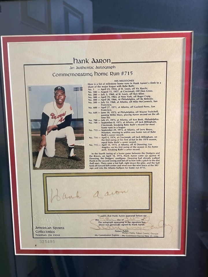 Atlanta Braves Hank Aaron Signed Milestone Homerun #715 Photo Framed ...