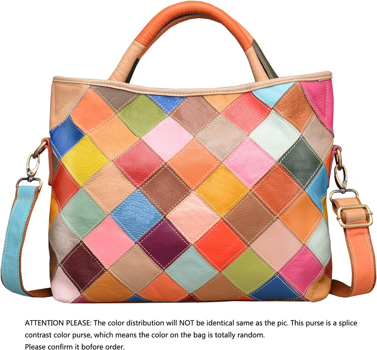 HESHE Genuine Leather Handbags Colorful Purses for Women Colorful ...