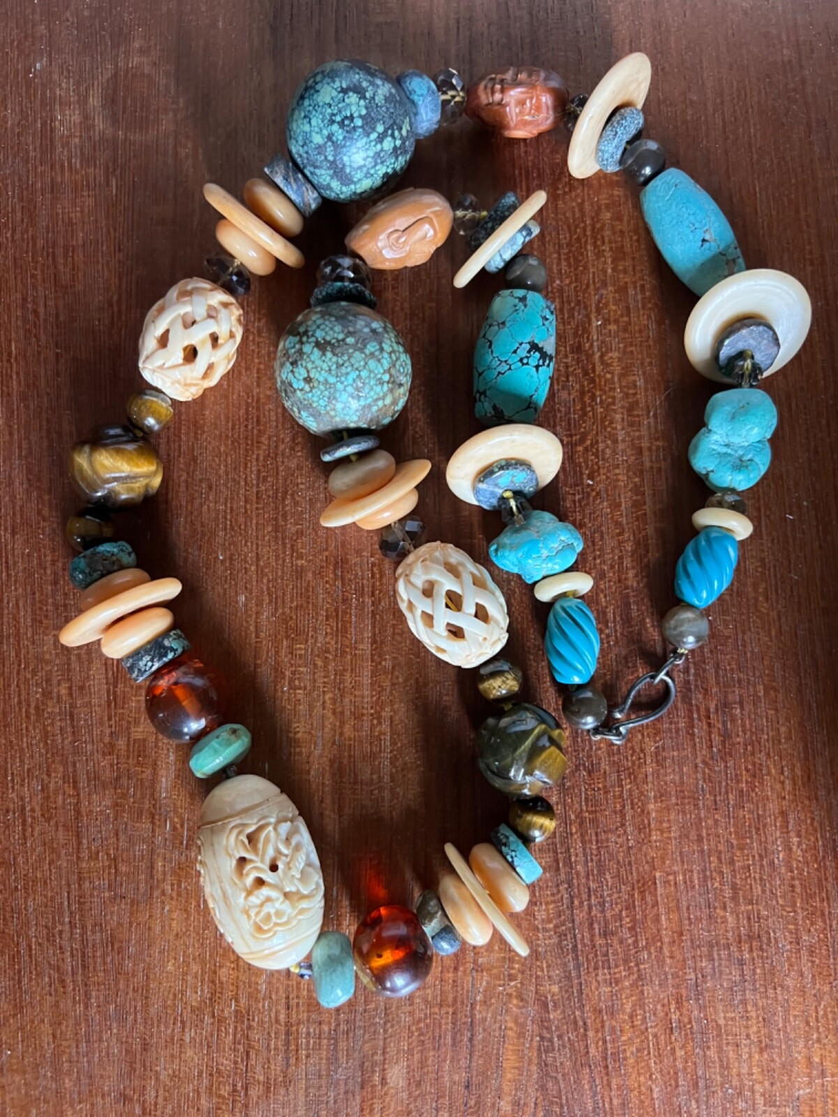 Antique hand carved bead old bead necklace - Gem