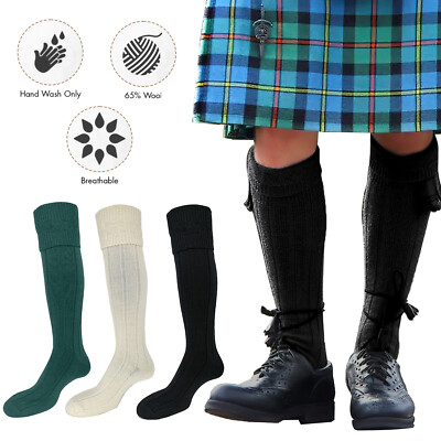 1/3 Mens Scottish Socks Wool Traditional Kilt Hose Warm Highland Wear ...