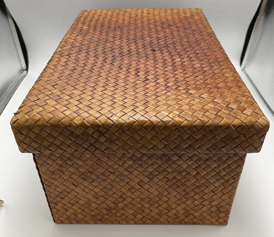 Wicker Rattan VTG Storage Trinket Treasure Box W/Lid Boho Granny ...