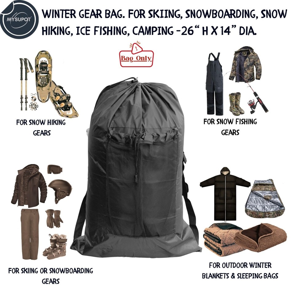 Winter Gear Bag. For Skiing, Snowboarding, Sledding, Snowshoeing, BLACK ...