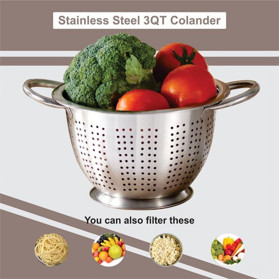 SS 3QT Multi-Use Colander for Straining, Draining & Rinsing Pasta, | eBay
