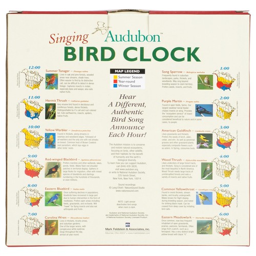 Audubon Singing Bird Wall Clock 8 Inch Desk Clock with Bird Sounds ...