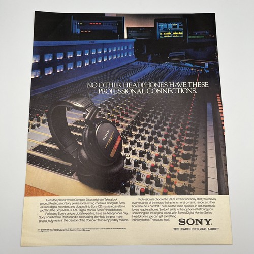 Sony Headphones 1990 Vintage Print Ad 10"x12" professional mixing ...