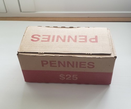 Bank Sealed 2500 Lincoln Cent Penny Box. Unsearched 50 Rolls Wheat, Unc ...