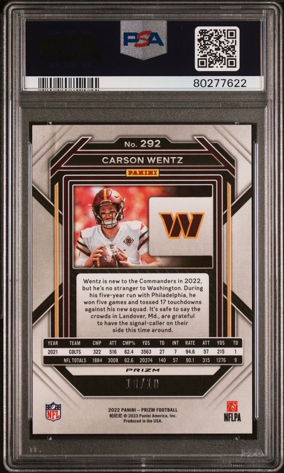Carson Wentz 2022 Panini Prizm #292 Gold Prizms /10 PSA 9 Mint | eBay