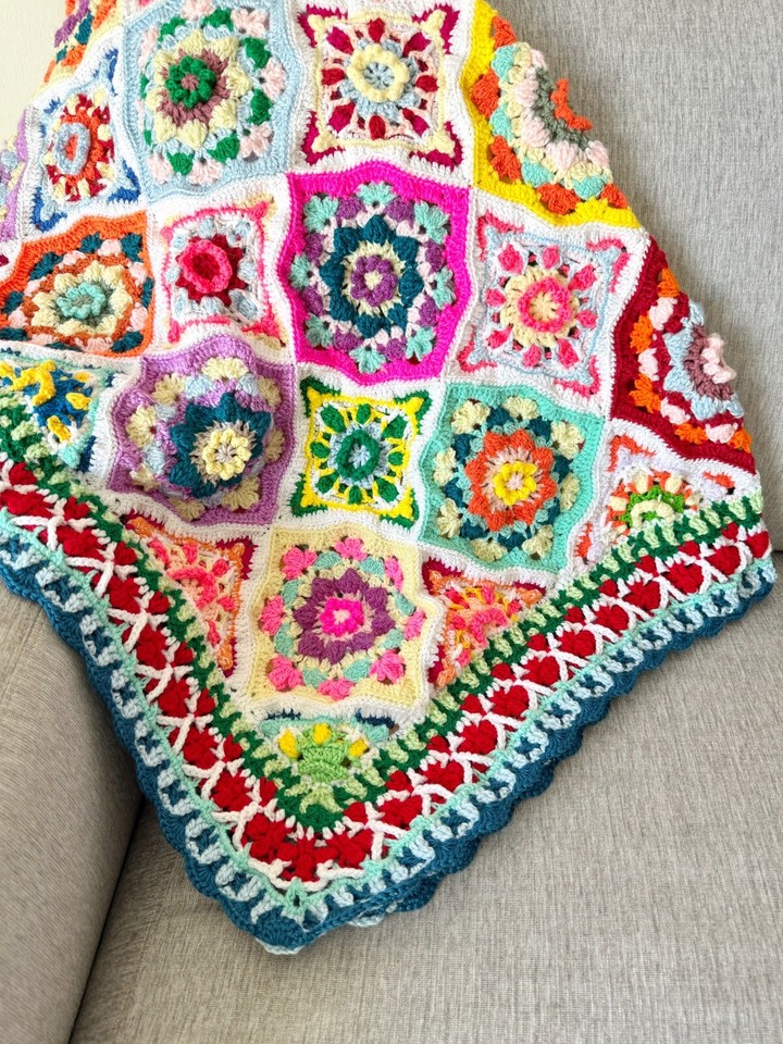 Moroccan style Flower granny afghan Handmade Crochet blanket 50” x 50 ...
