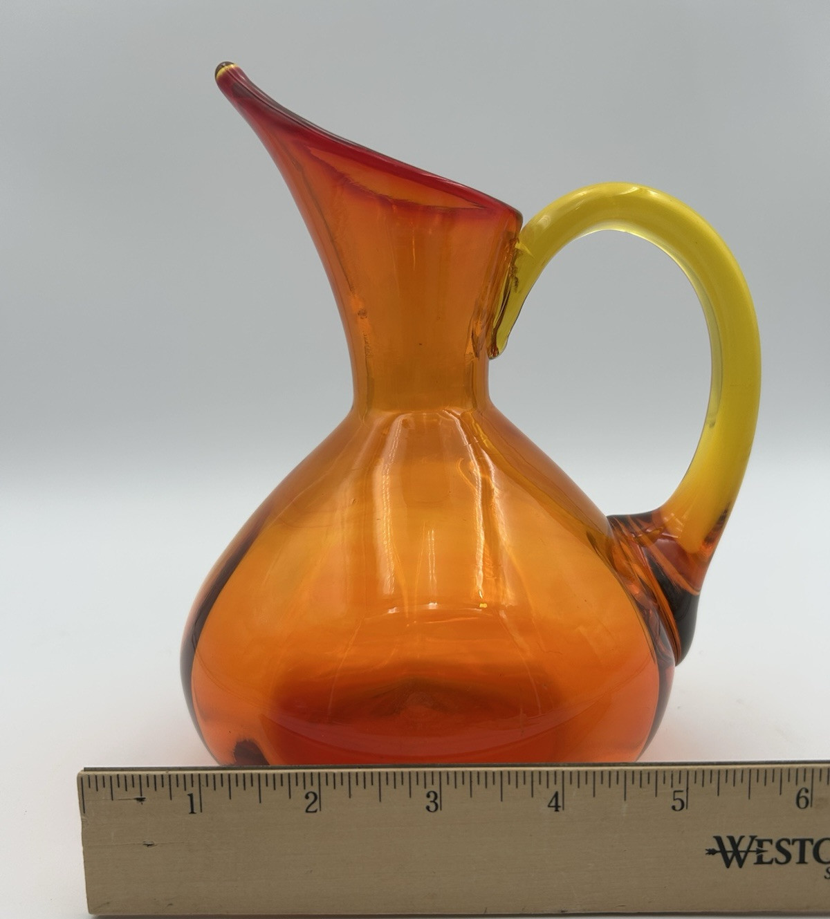 Vintage Rainbow Glass Hand Blown Amberina Tangerine Art Glass Pitcher ...