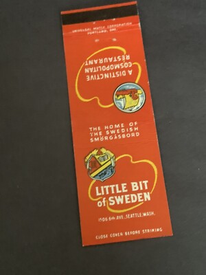 Vintage Washington Matchbook: “Little Bit Of Sweden” Seattle, WA | eBay