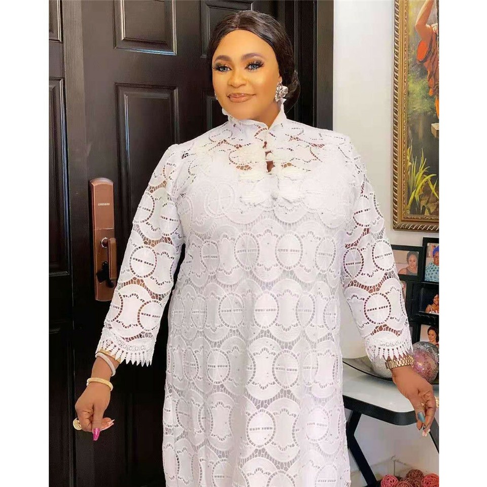 African Dashiki Women Lace Evening Party Maxi Dress+Inner Dress Kaftan ...