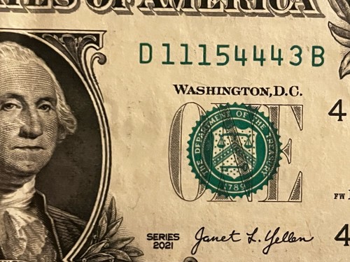 $1 Federal Reserve Note With Two Repeaters Fancy Serial 111 444 Year ...