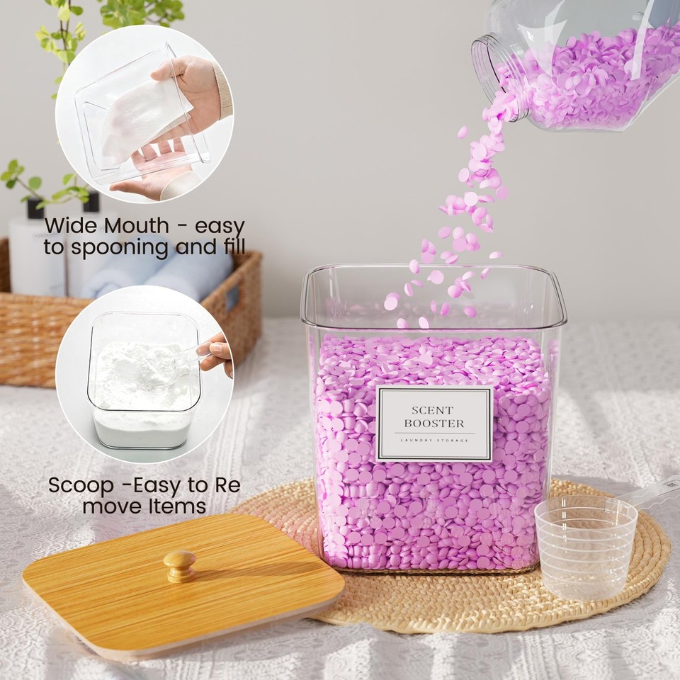 HomePekite Clear Laundry Pods & Detergent Storage Container w/ Wood ...