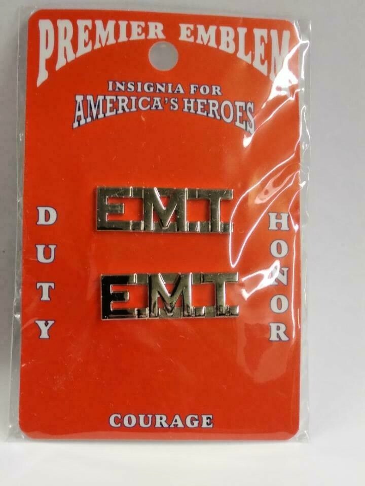 EMT Cut Out Letter Lapel Pin Tac Set 2 Silver Plated Collar Device ...
