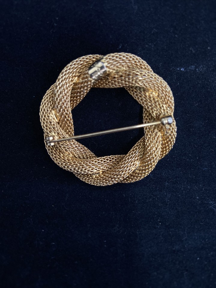Vintage Signed HOBE Twisted Mesh Gold Tone Round Circle Pin Brooch | eBay